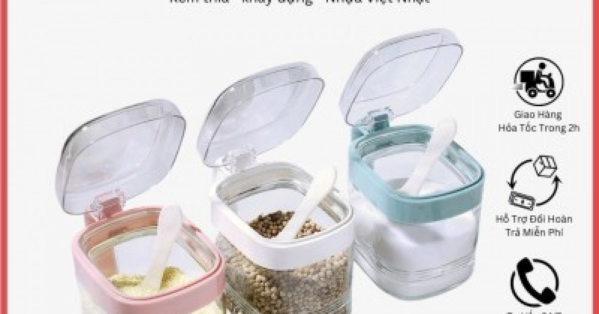 Demo Shop bán hàng - Hutech - Bộ 3 Lọ Đựng Gia Vị Kèm Thìa Và Khay Đựng Hàng Cao Cấp Việt Nhật